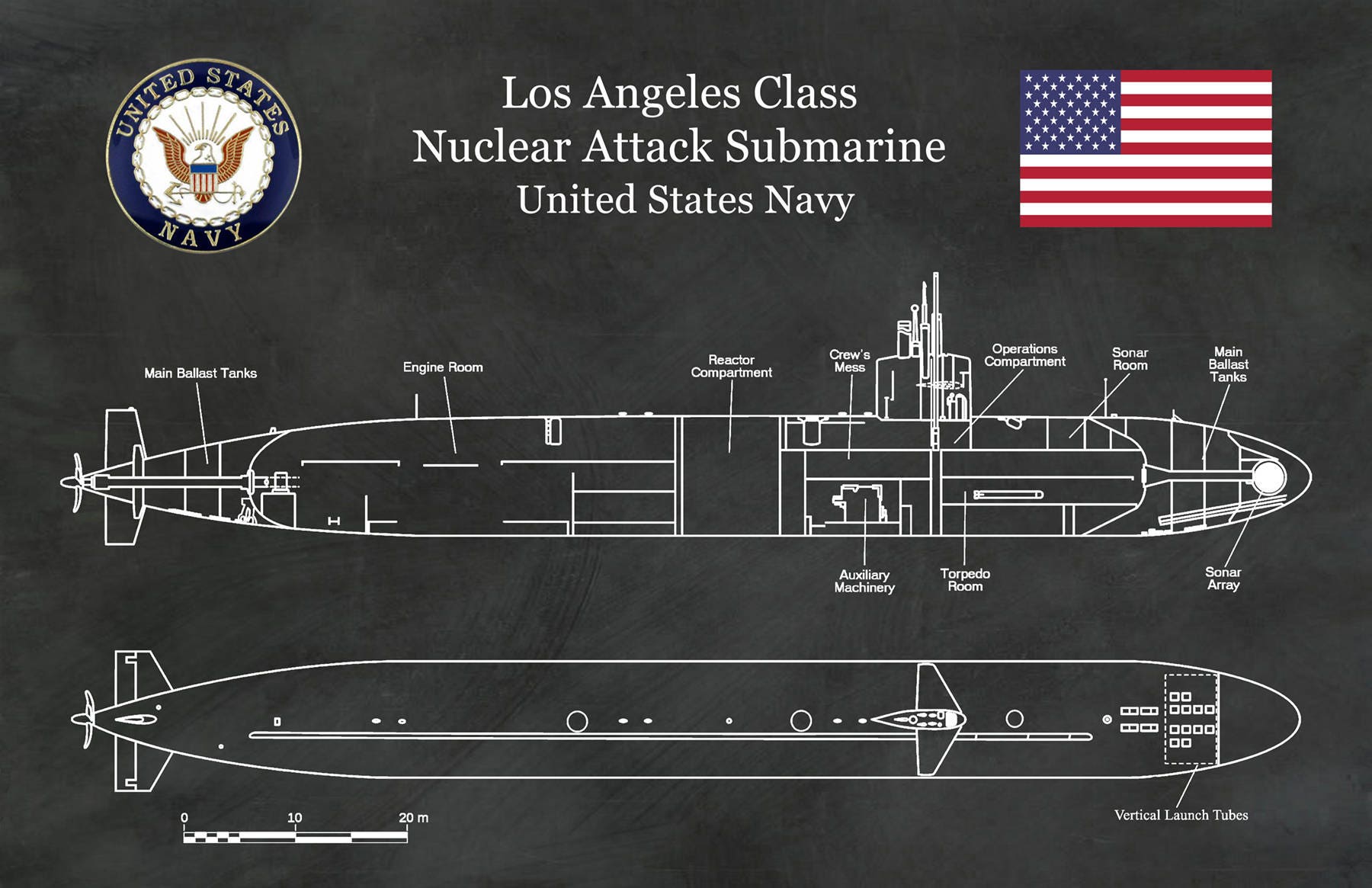 USS Los Angeles SSN-688 Class Submarine Art Print Poster - Naval Wall ...