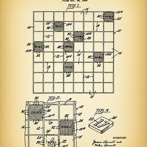 1956 Scrabble Game Patent Print - Board Game Poster - Game Room Decor ...