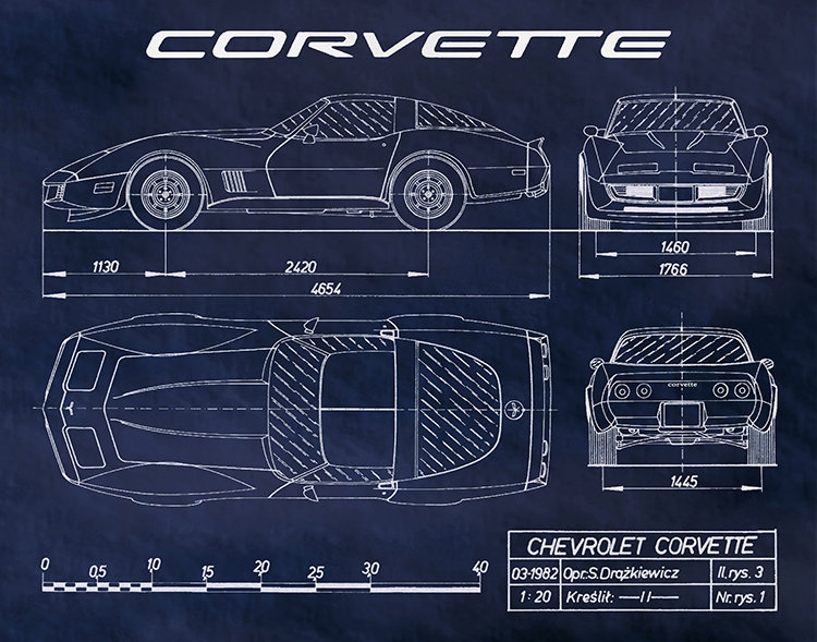 Corvette C3 Drawing, Chevy Corvette C3 Poster, Chevrolet Corvette C3 ...