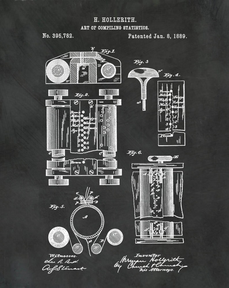 1889 First Computer Patent Print Art of Compiling Statistics - Etsy