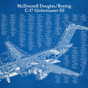 C17 Globemaster III Aircraft Print, Boeing C17 Blueprint, Mcdonnell ...