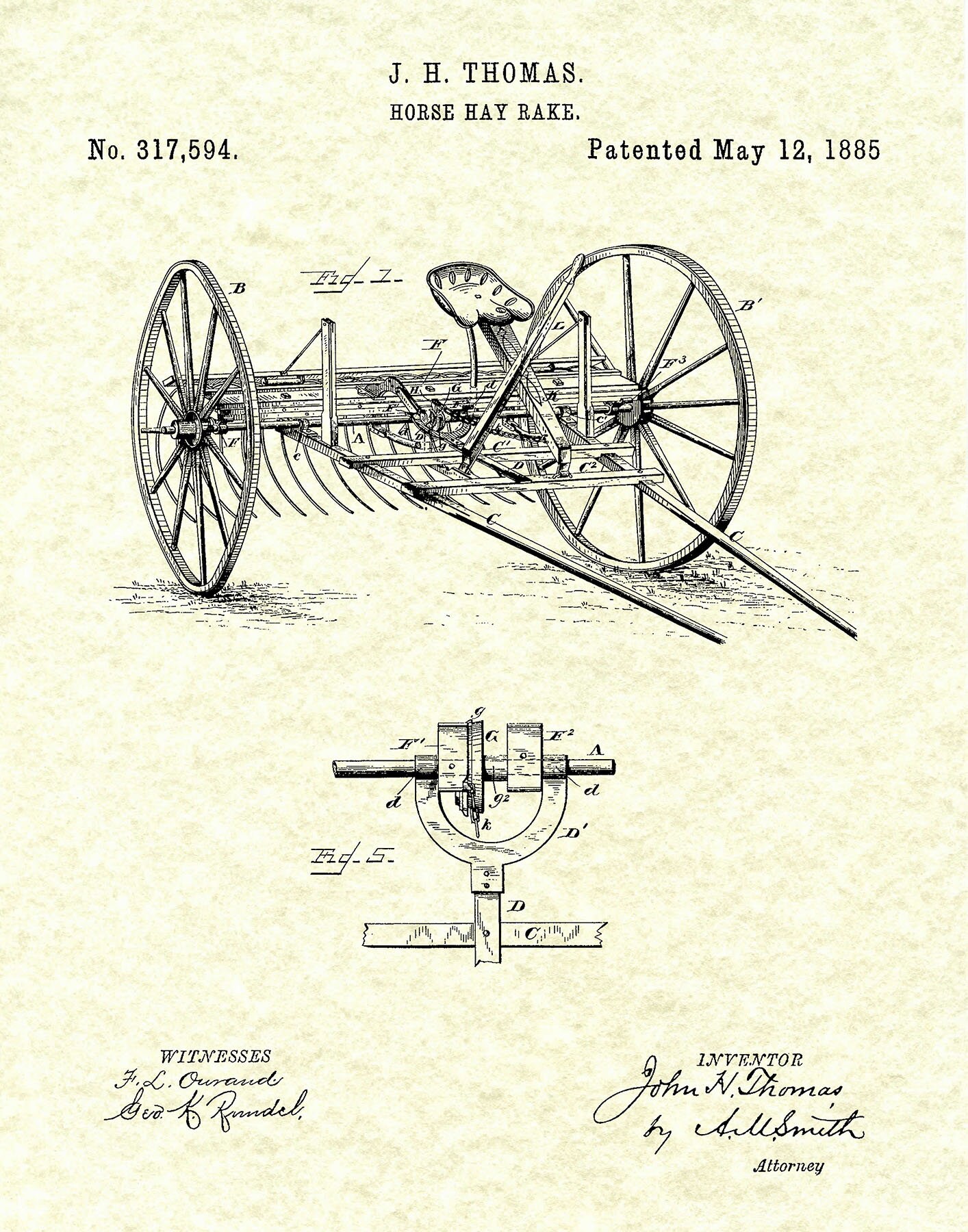 Patent 1885 Hay Rake Patent Print Agriculture Wall Art | Etsy