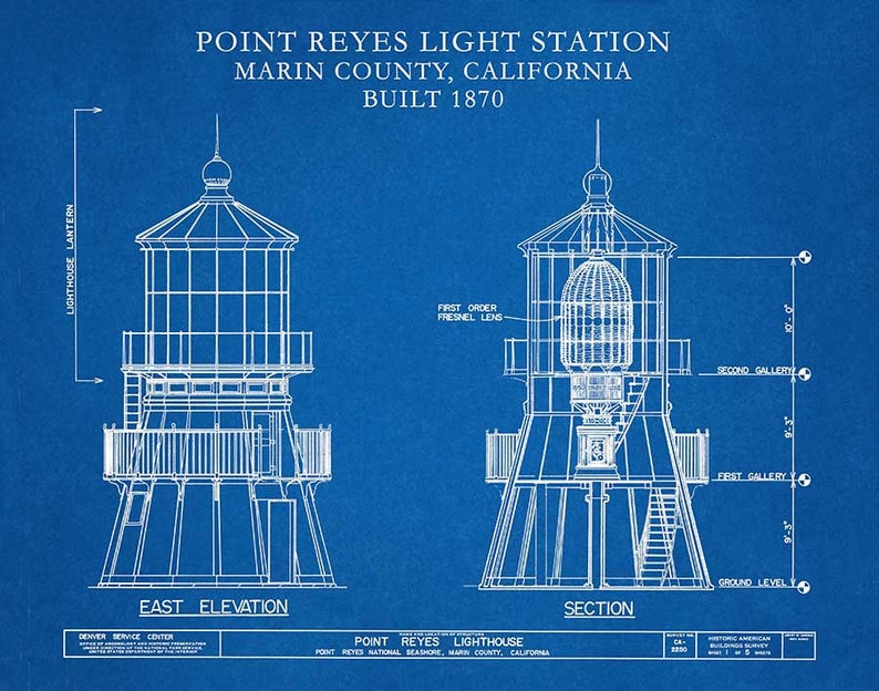 1870 Point Reyes Lighthouse Drawing Point Reyes Light | Etsy