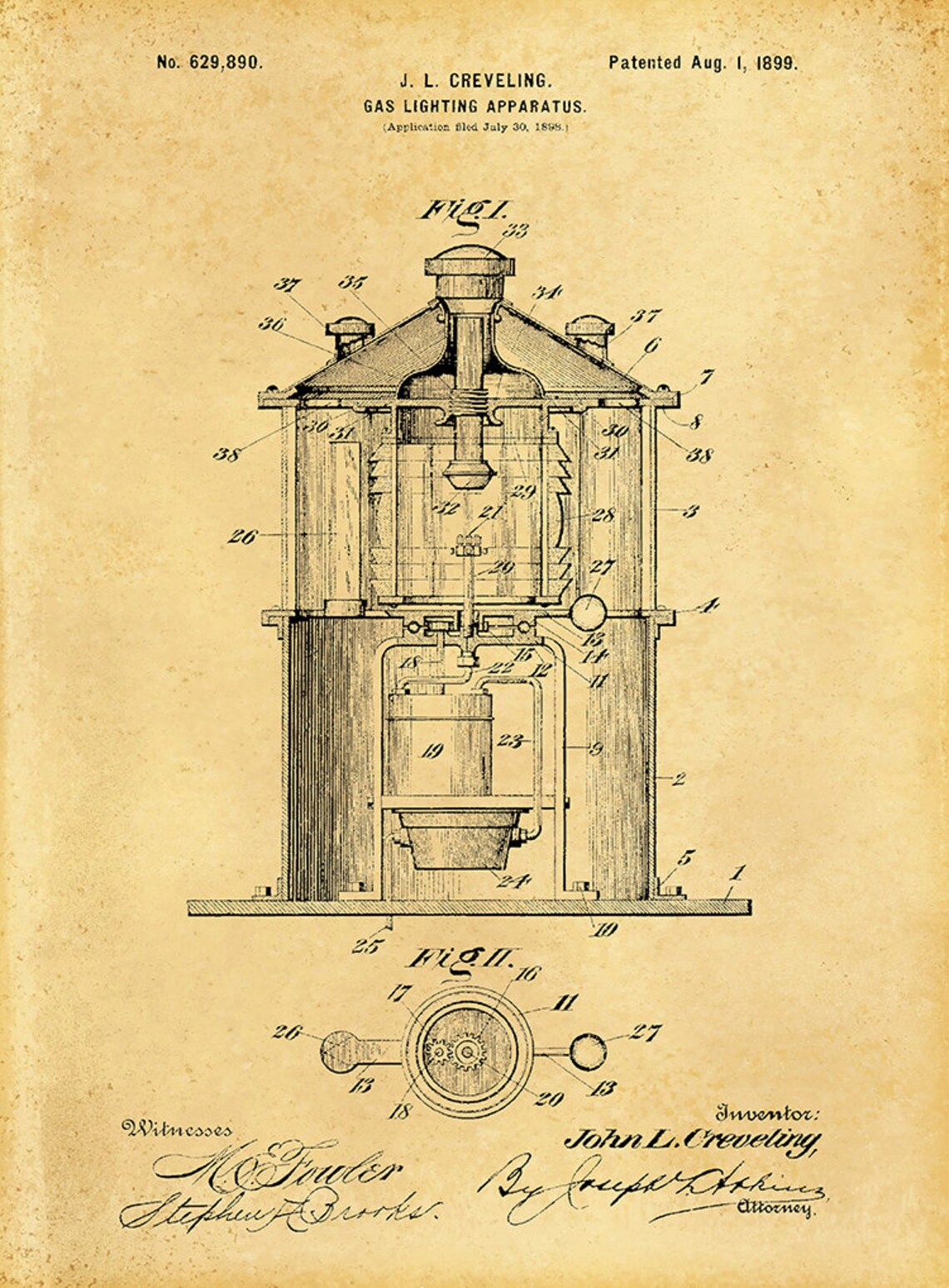 1899 Lighthouse Patent Print - Lighthouse Gas Light Blueprint - Fresnel ...