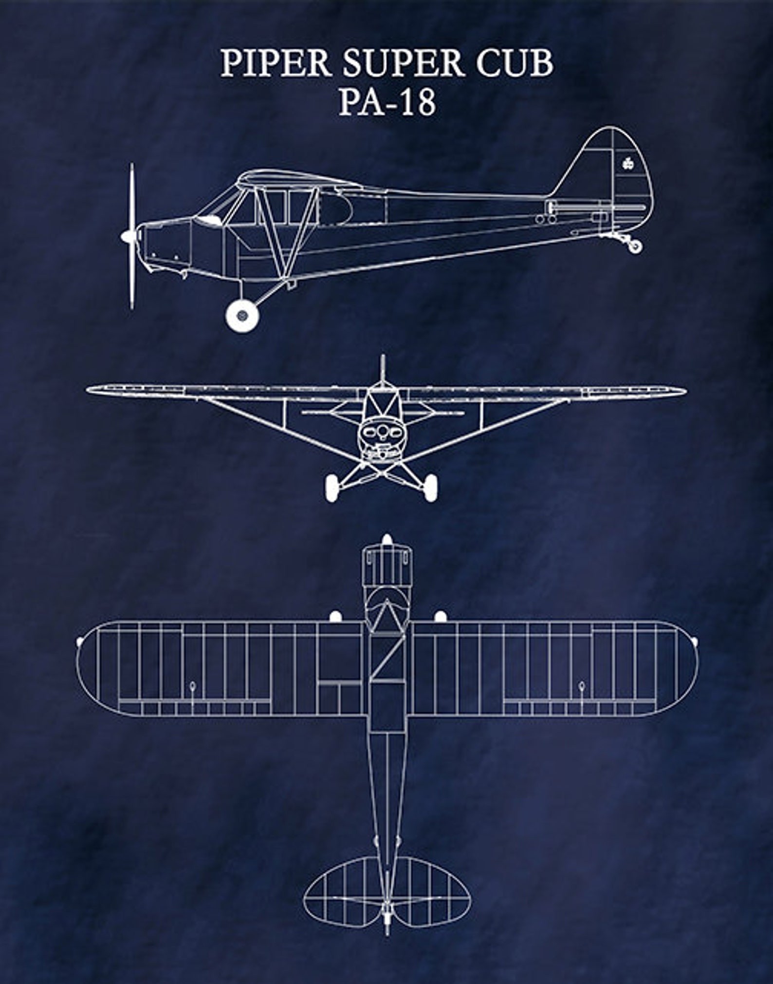 Piper Super Cub PA-18 Drawing - Piper Cub Poster, Piper Cub Blueprint ...