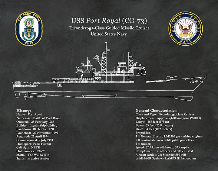 USS Port Royal CG73 Art Print, Ticonderoga Class Guided Missile Cruiser ...