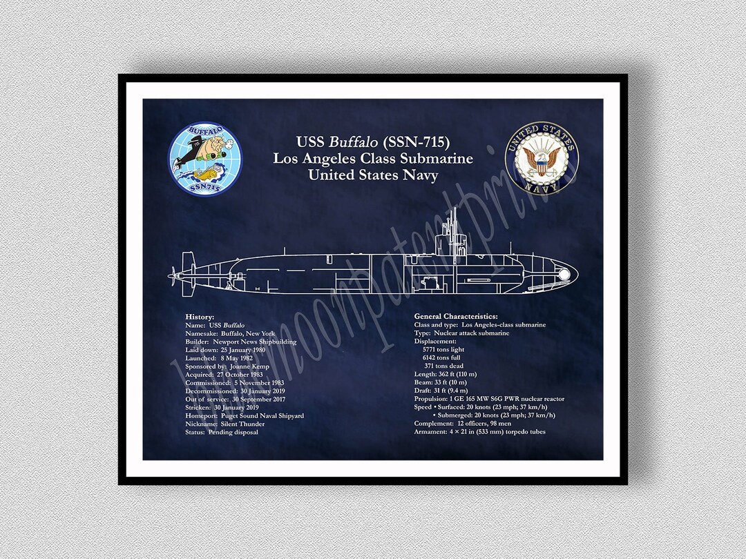 USS Buffalo SSN-715 Submarine Art Print, Los Angeles Class Submarine ...