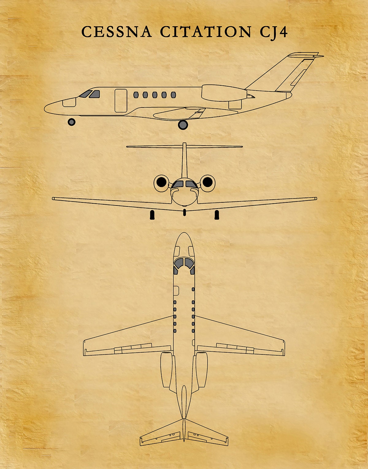 Cessna CJ4 Drawing, Cessna Citation CJ4 Jet Blueprint, Cessna Art Print ...