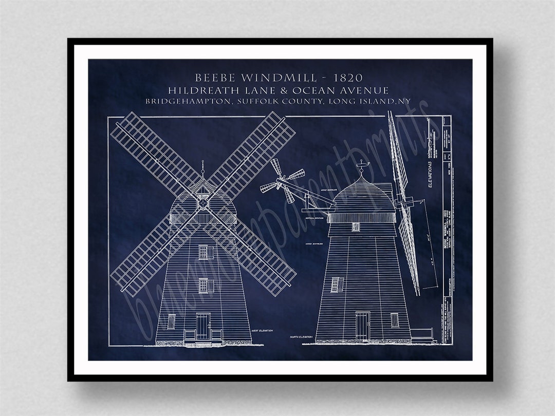1820 Beebe Windmill Drawing, Beebe Windmill Poster, 1820 Long Island ...