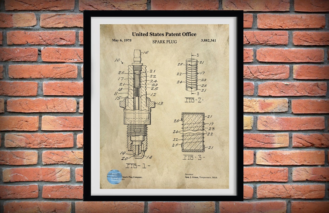 1975 Spark Plug Patent Print, Spark Plug Blueprint, Spark Plug Drawing ...