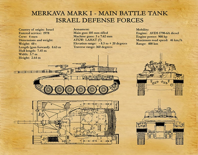 Merkava Mark I Tank Blueprint Israeli Main Battle Tank - Etsy