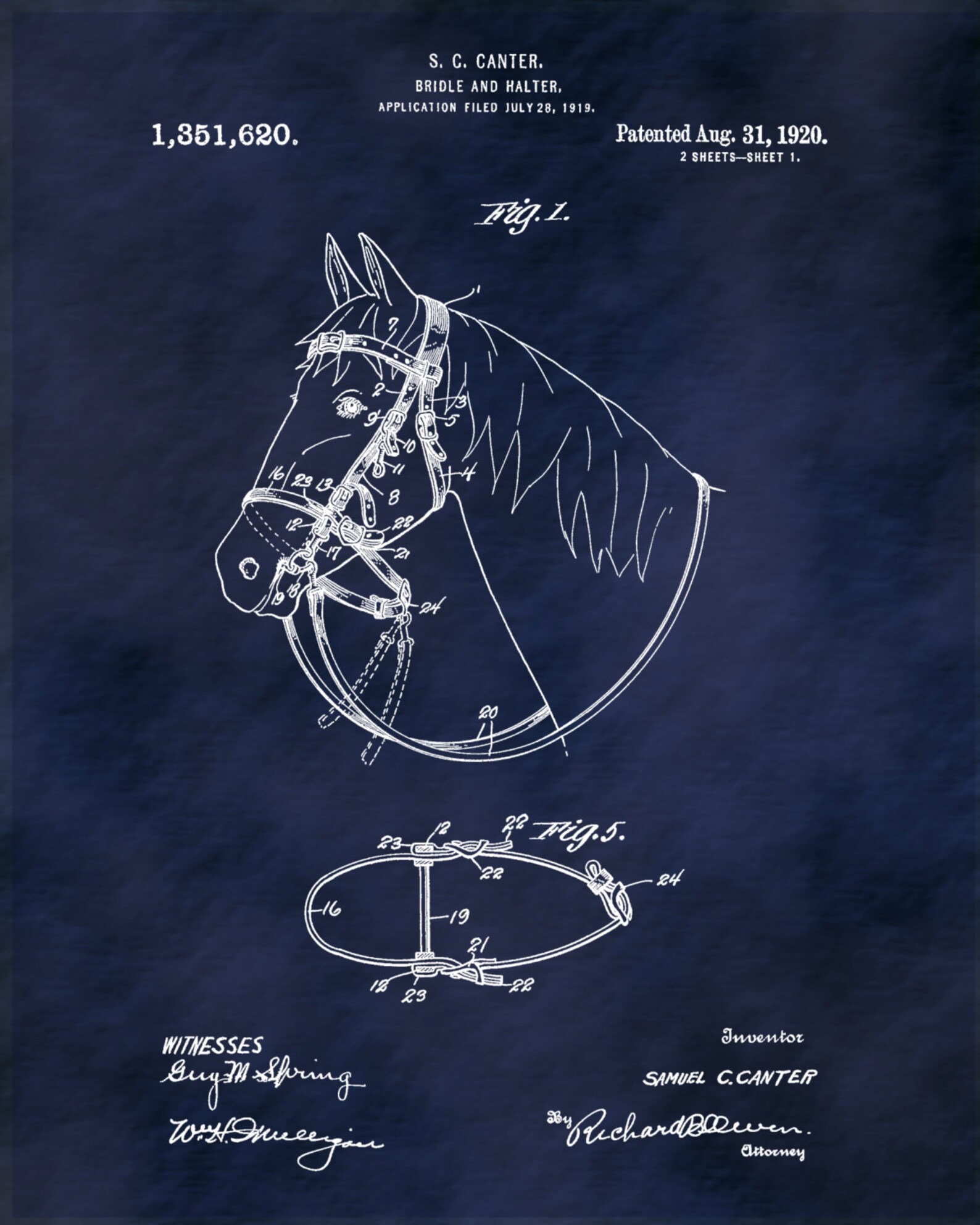 Patent 1920 Horse Halter Art Print Poster Wall Art - Etsy