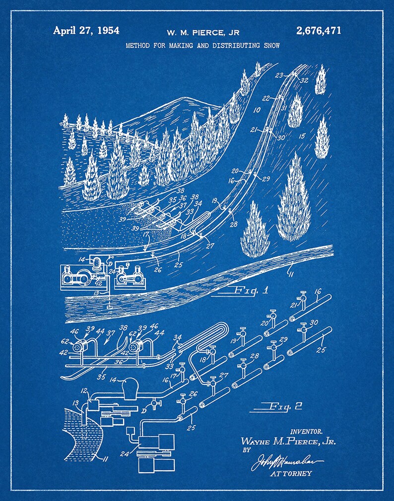 1954 Snow Making Patent Print Snow Ski Blueprint Winter - Etsy