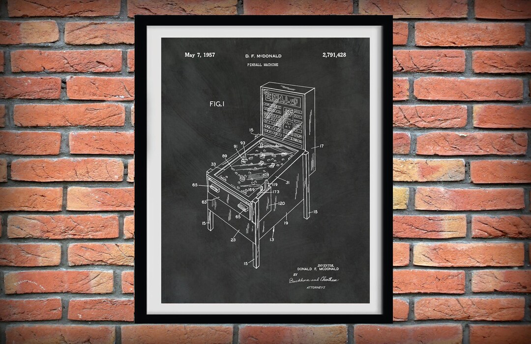1957 Pinball Machine Patent Print - Pinball Game Arcade Poster ...