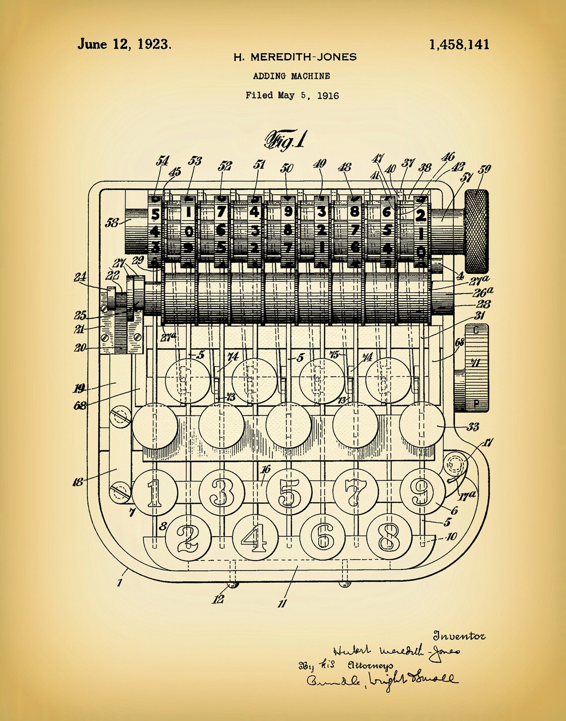 1923 Adding Machine Patent Print 1900 Adding Machine Poster | Etsy