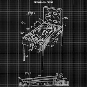 1982 Pinball Machine Patent Print, Pinball Game Poster, Game Room Décor ...