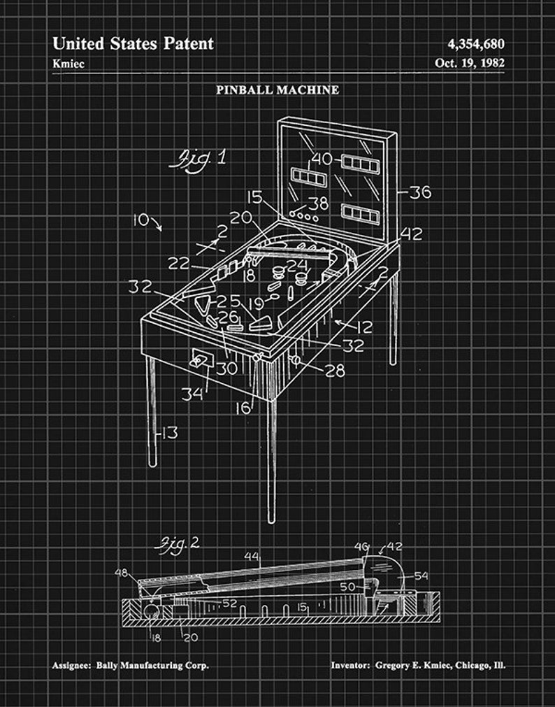 1982 Pinball Machine Patent Print Pinball Game Poster Game - Etsy