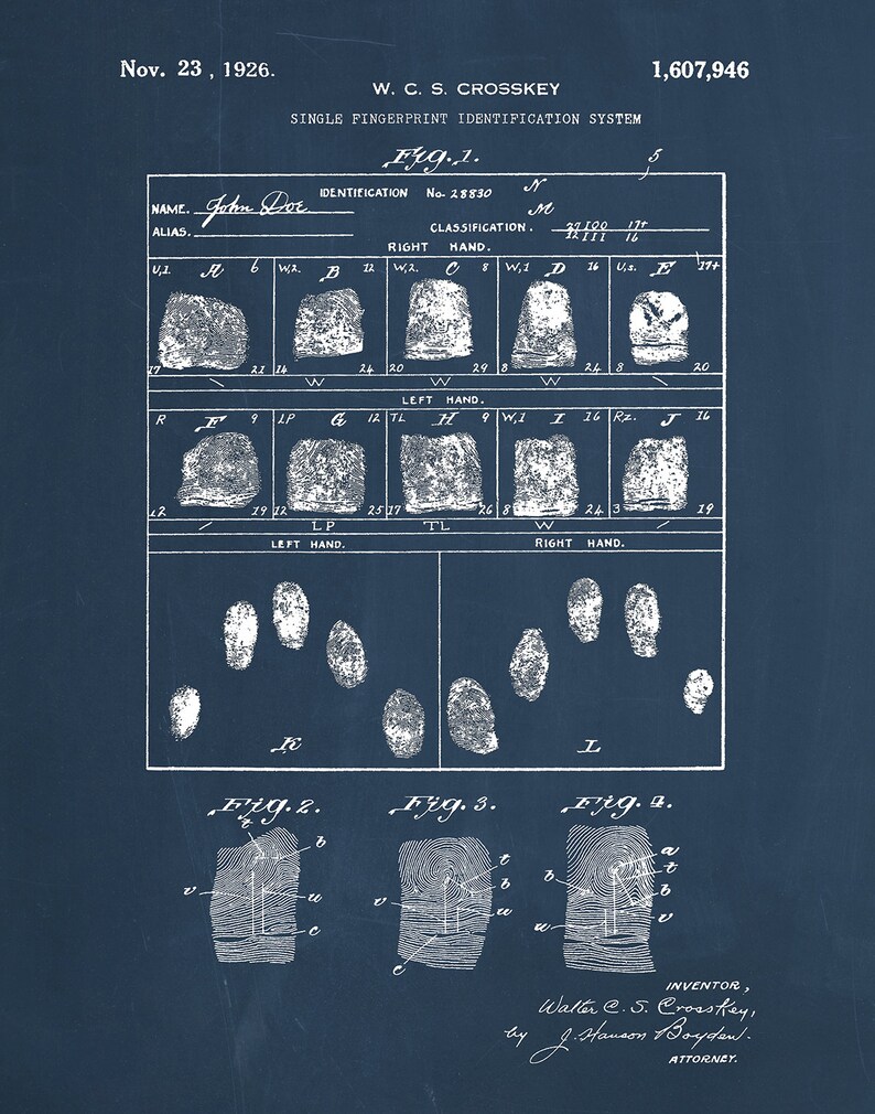1926 Fingerprint ID Patent Print Identification System Art - Etsy