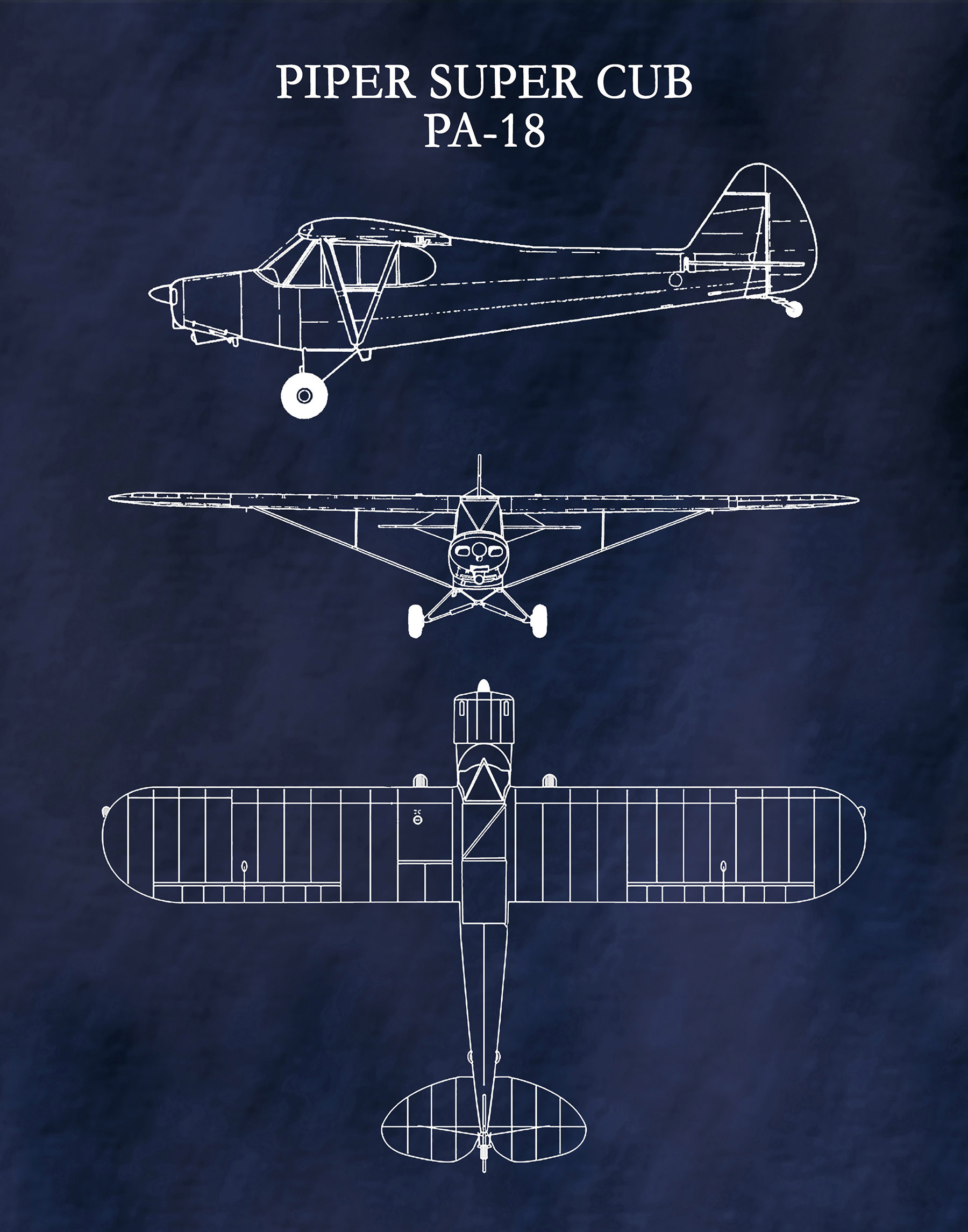 Piper Super Cub PA-18 Drawing - Piper Cub Poster, Piper Cub Blueprint ...