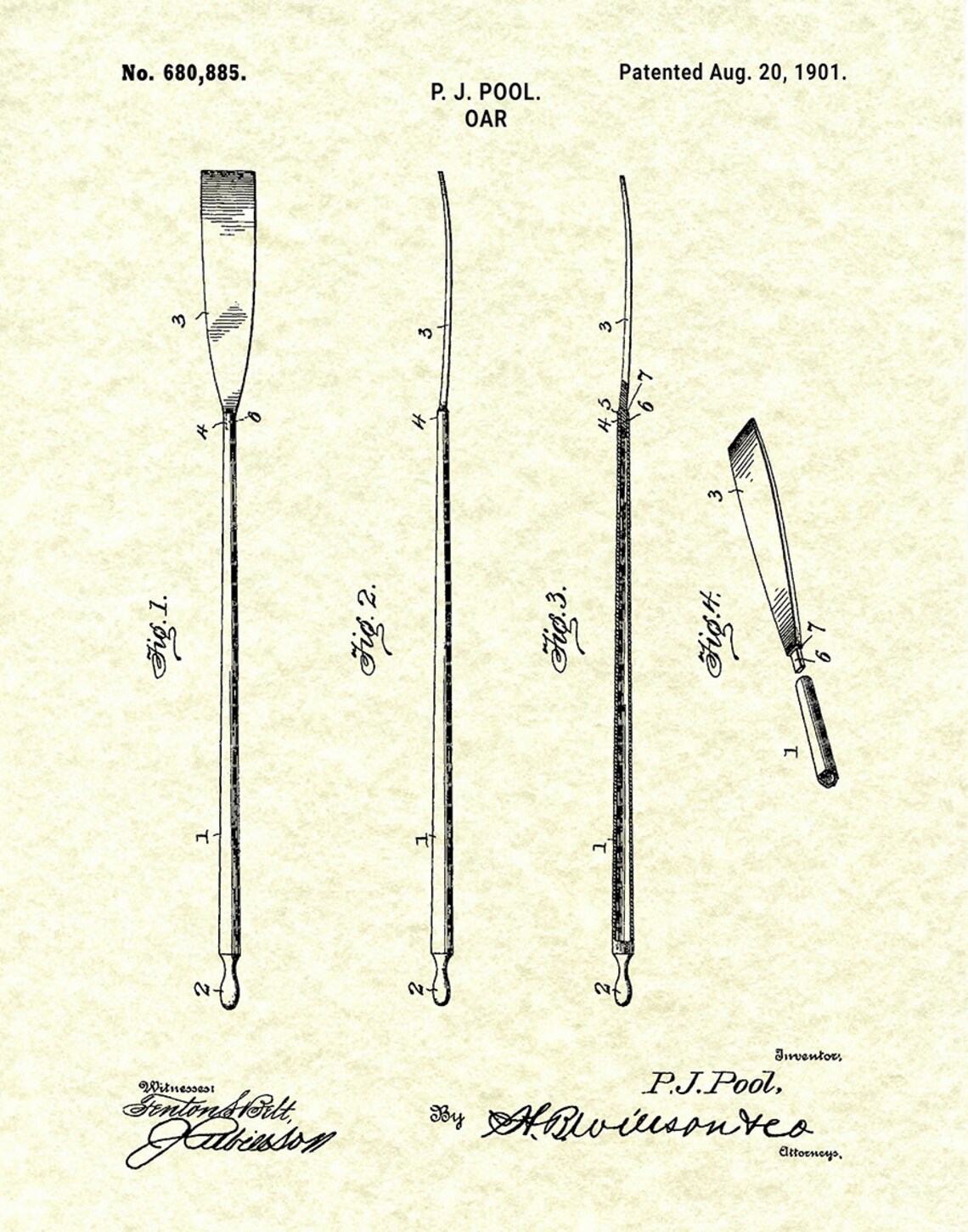 1901 Oar Patent Print, Oar Blueprint, Nautical Décor, Rowing Oar Poster ...