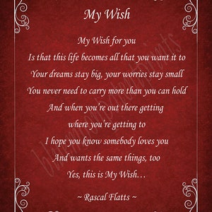 My Wish for You Chorus Art Print Vers #2, Rascal Flatts Song Lyrics ...