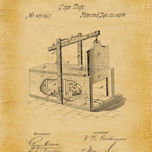 Patent 1870 Mouse Trap Cage Trap Exterminator Wall Art Poster Print ...