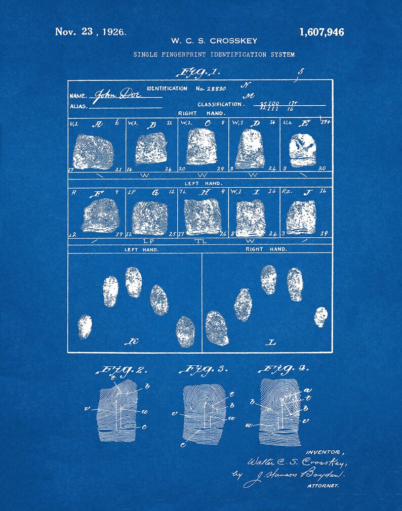 1926 Fingerprint ID Patent Print Identification System Art - Etsy