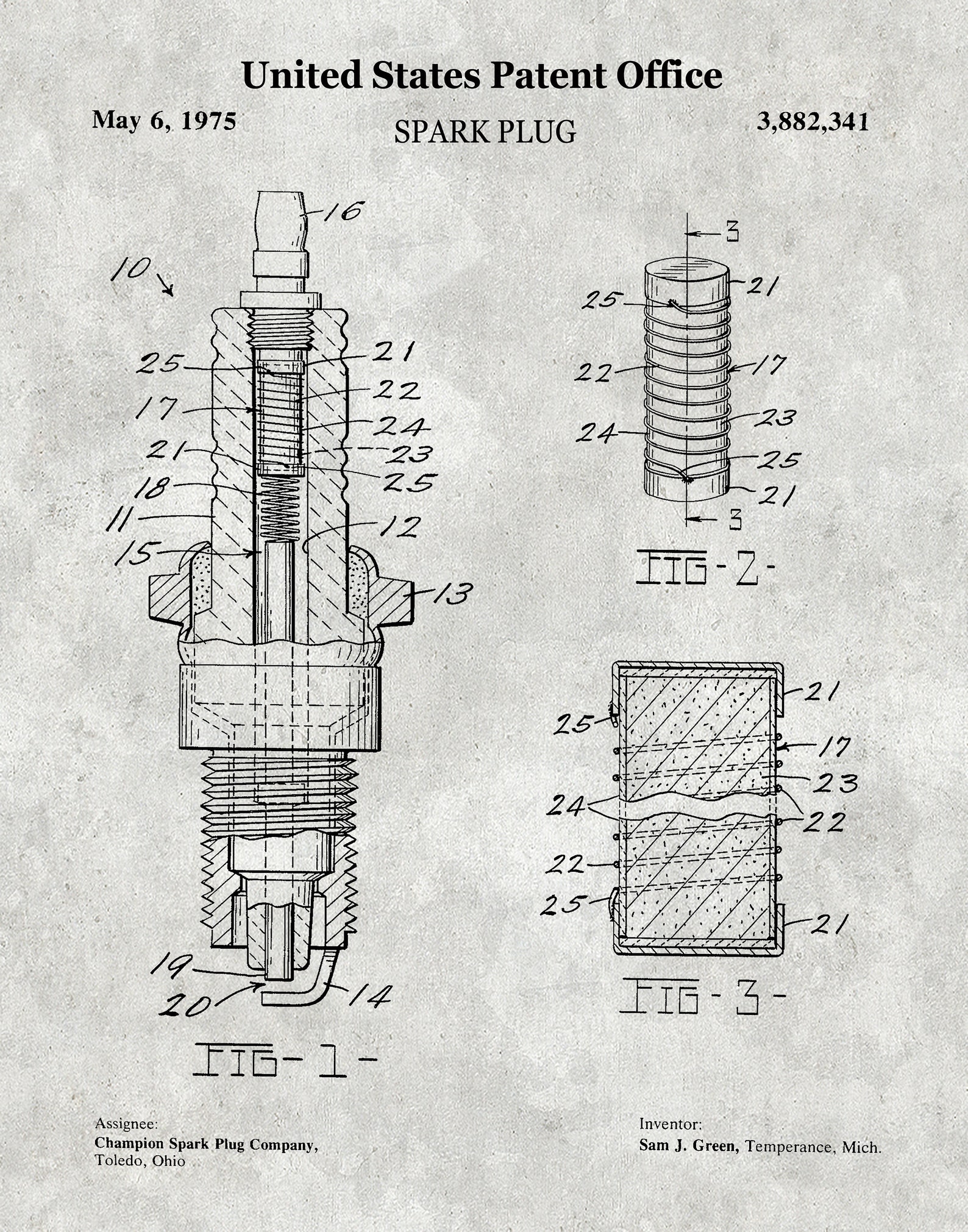 1975 Spark Plug Patent Print, Spark Plug Blueprint, Spark Plug Drawing ...
