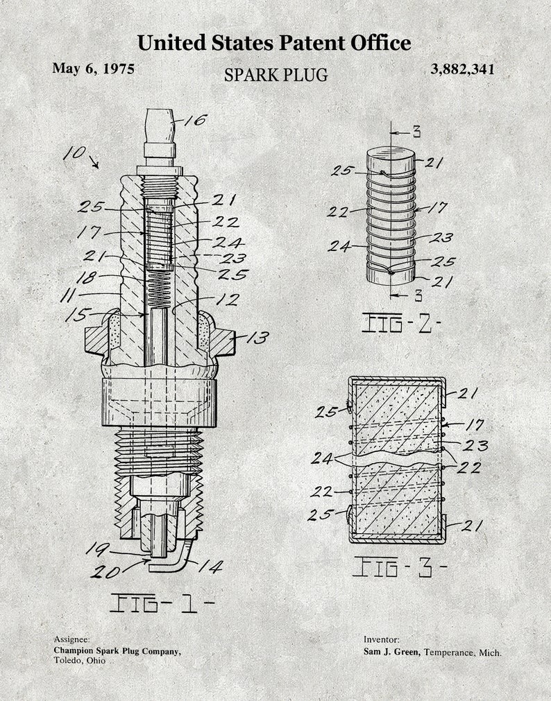 1975 Spark Plug Patent Print Spark Plug Blueprint Spark Plug - Etsy