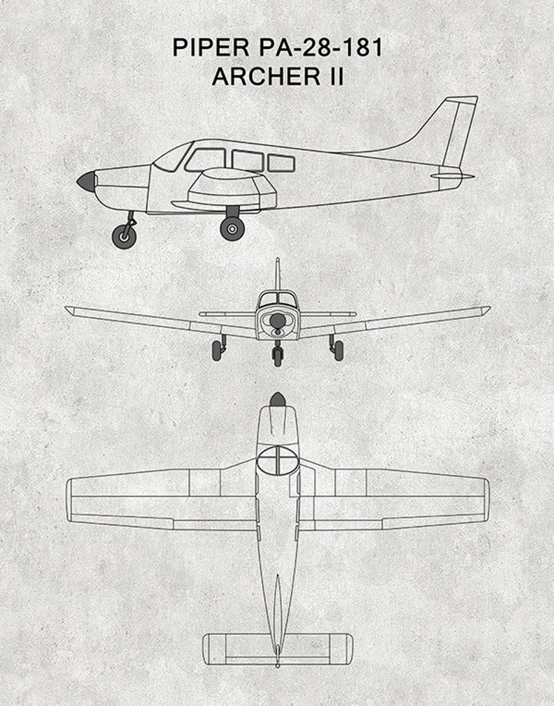 Piper PA-28-181 Drawing, Piper PA-28-181 Archer II Poster, Piper Cub ...
