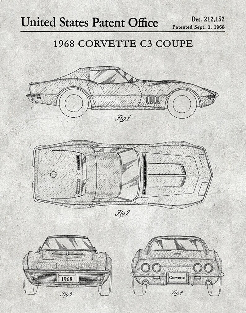 1968 Corvette C3 Coupe Patent Print 1968 Corvette Poster - Etsy