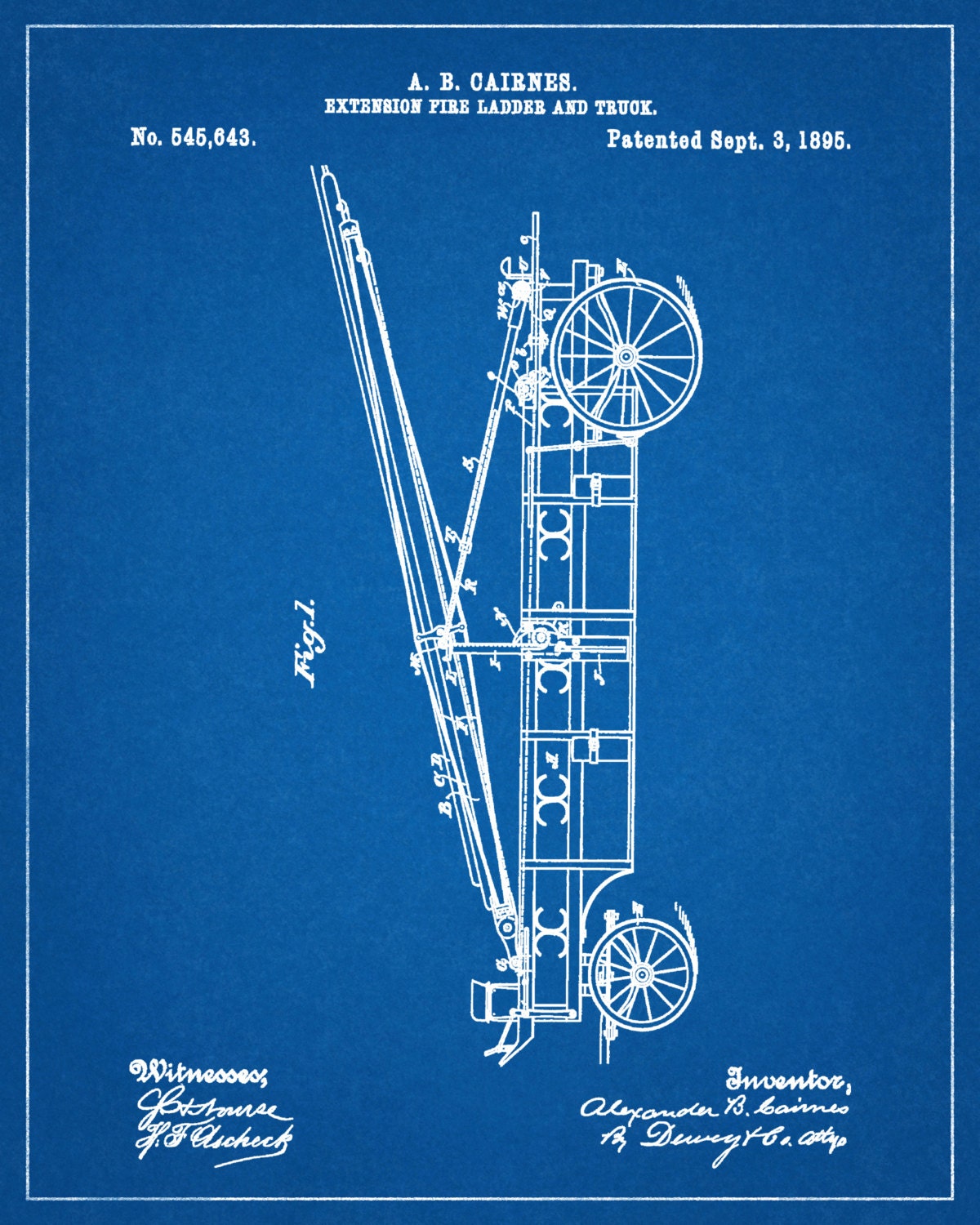 Patent 1895 Fire Extension Ladder and Truck 1 Art Print - Etsy