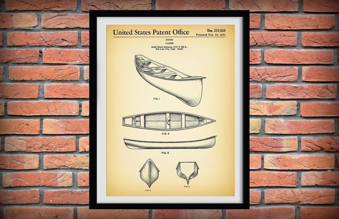 1971 Canoe Patent Print - Paddle Boat Poster - Canoe Poster - Kayak ...
