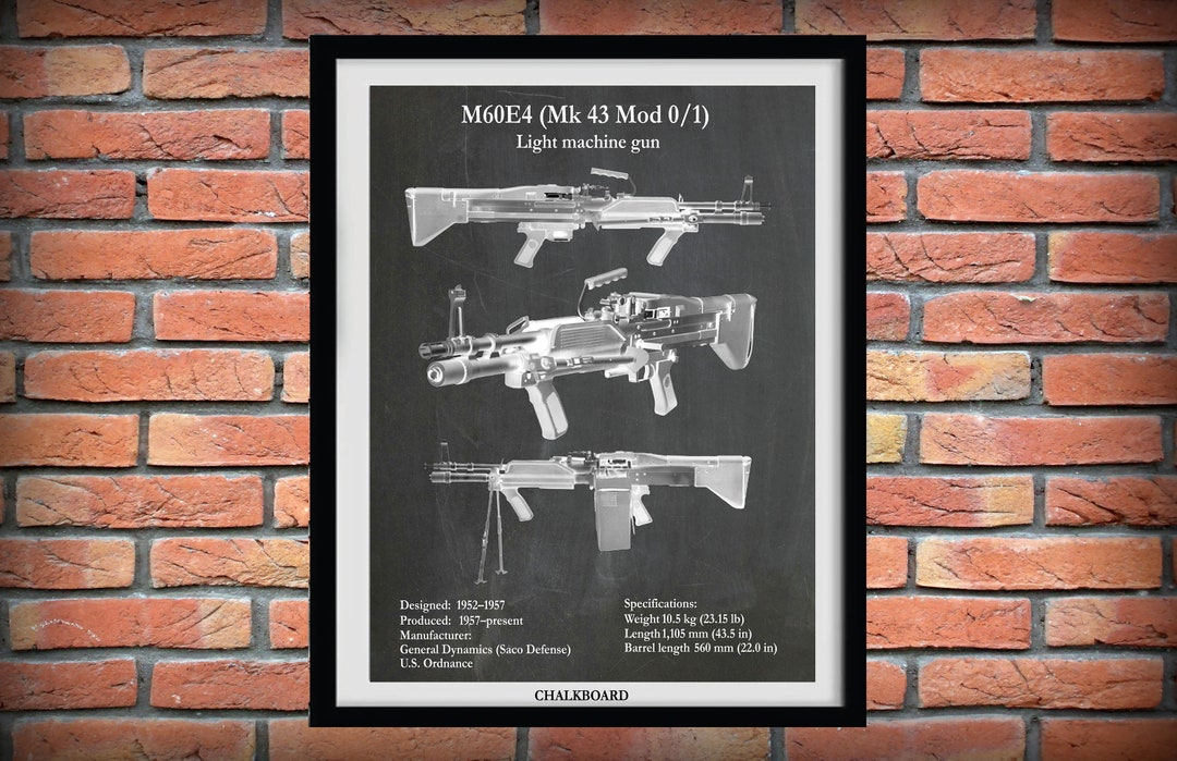 M60E4 Machine Gun Blueprint, Rifle Print, NRA Decor, MK43 Machine Gun ...