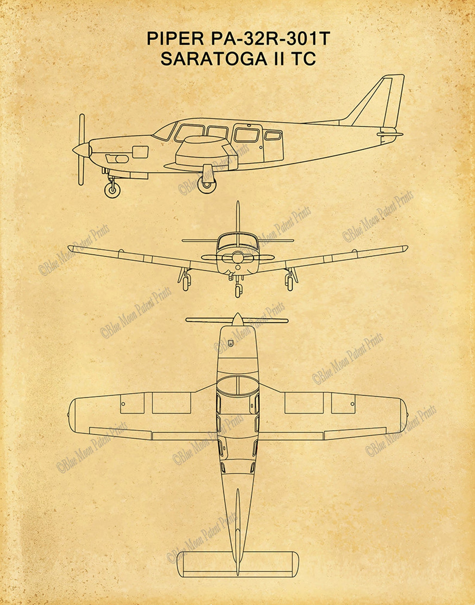 Piper PA-32R-301T Drawing Piper Saratoga Ii TC Poster Piper - Etsy