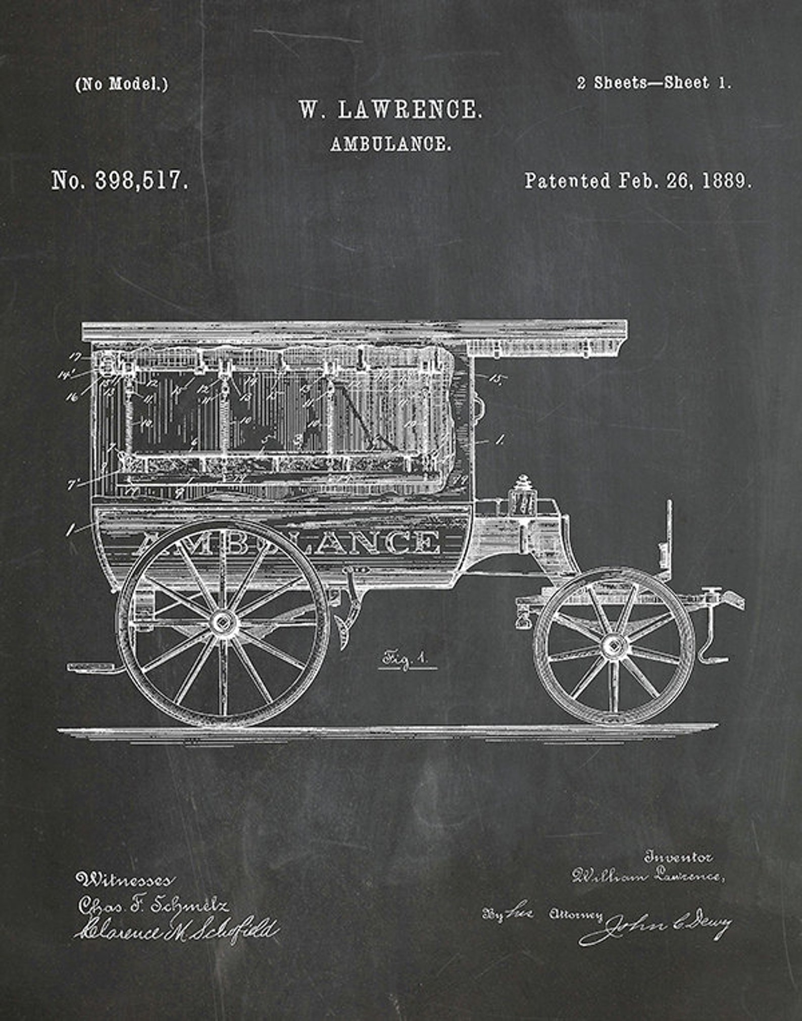 1889 Ambulance Patent Print Doctors Office Hospital Decor - Etsy