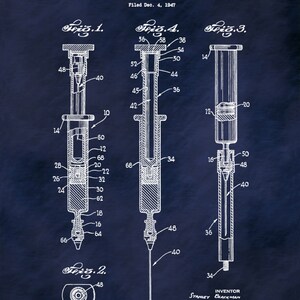 1951 Hypodermic Syringe Patent Print - Medical Poster - Medical Patent ...
