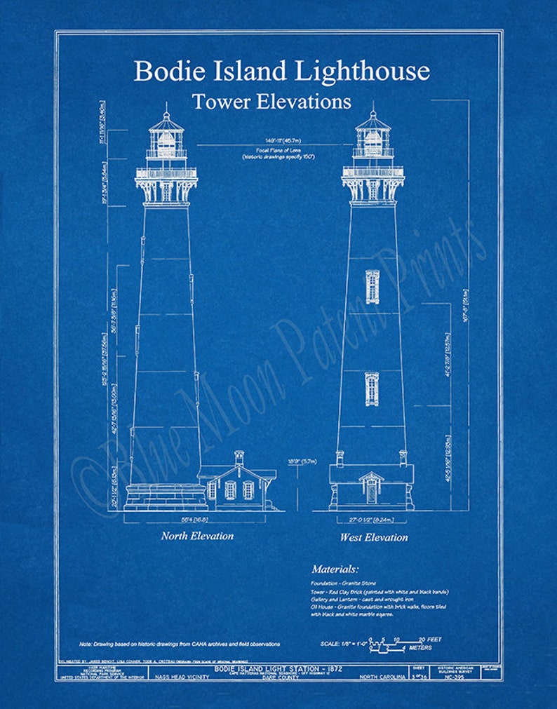 1872 Bodie Island Lighthouse Drawing Body Island Lighthouse | Etsy