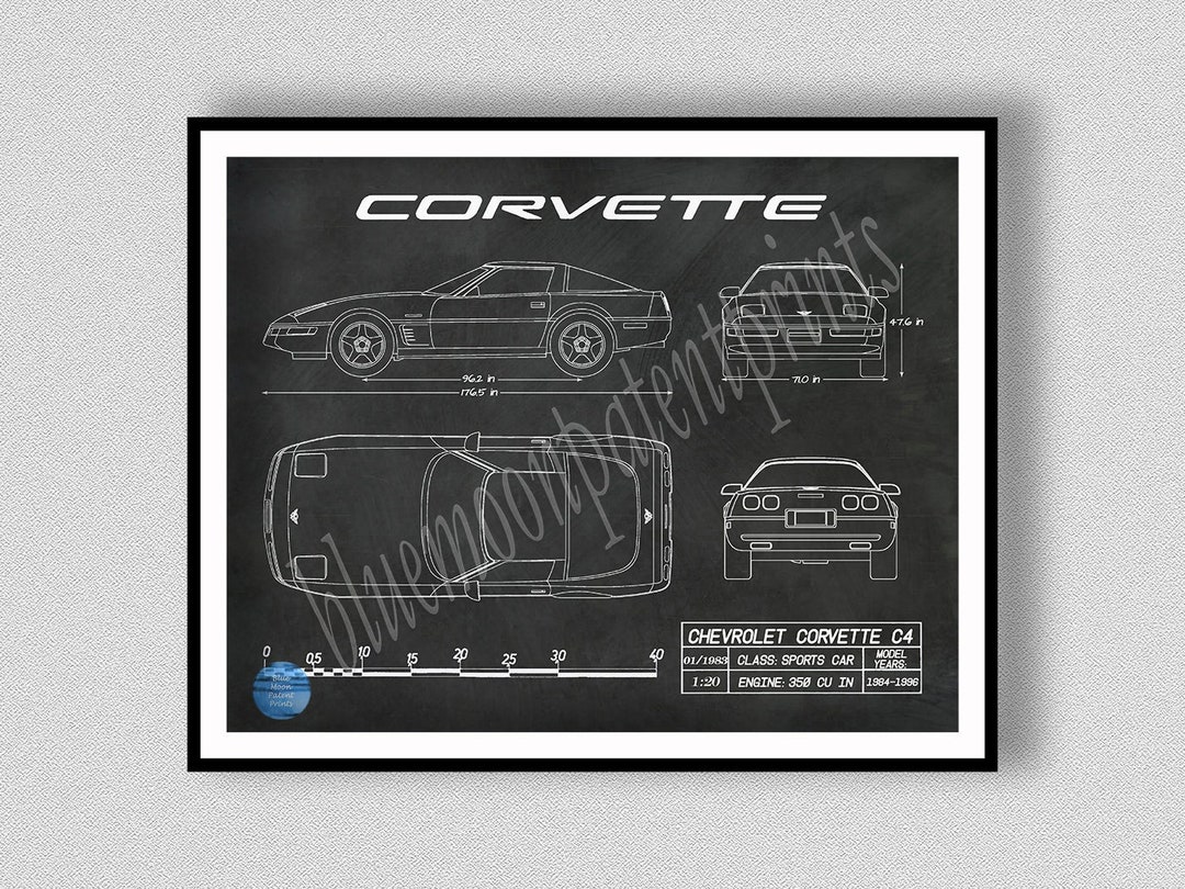 Corvette C4 Drawing, Chevy Corvette C4 Poster, Chevrolet Corvette C4 ...