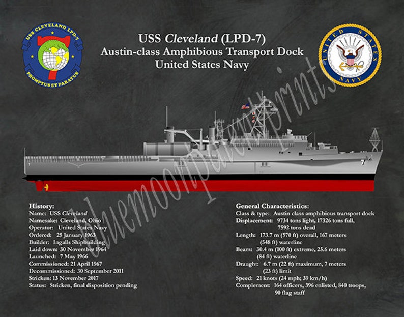 USS Cleveland LPD-7 Austin Class Transport Dock Blueprint USS | Etsy