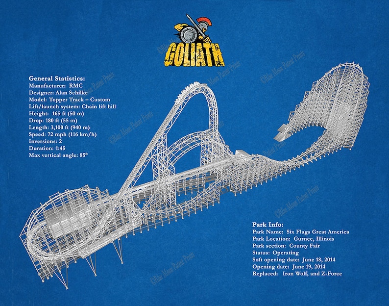 Goliath Roller Coaster Poster, Goliath Roller Coaster Blueprint ...