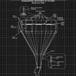 T-11 Parachute Drawing, US Military Parachute Blueprint, Paratrooper ...