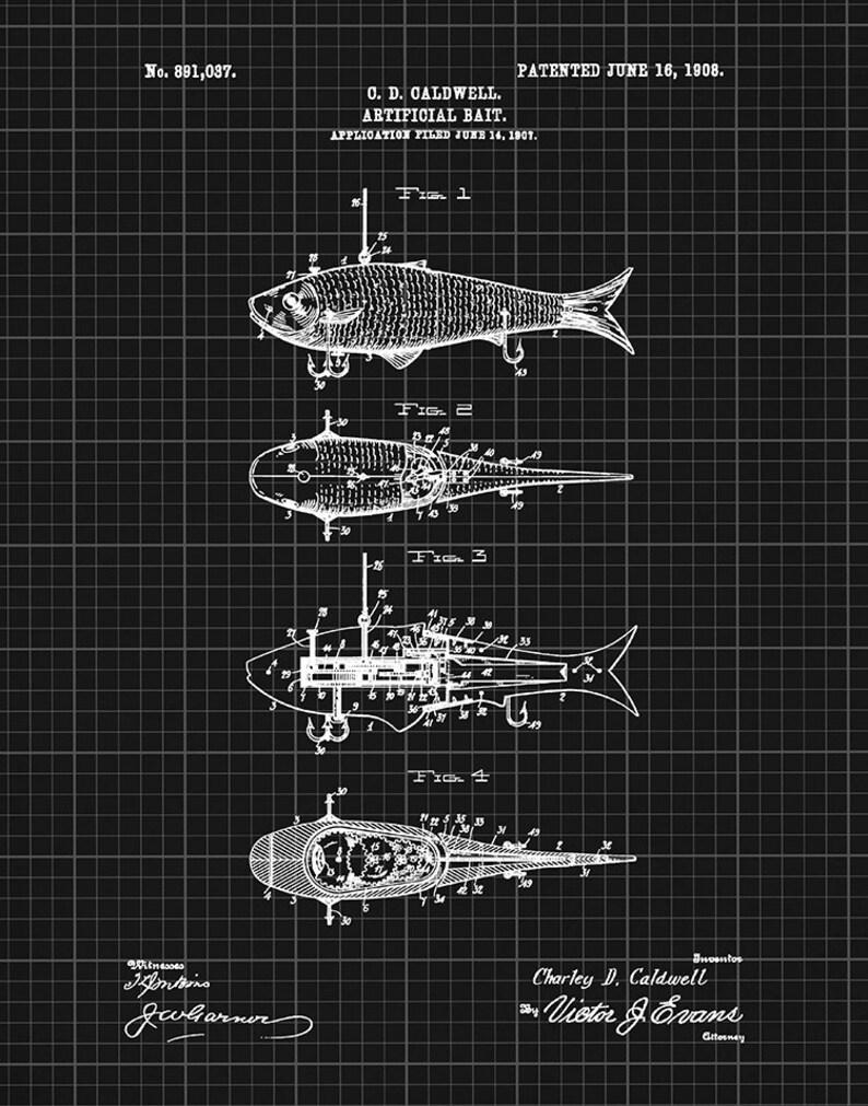 1908 Artificial Fish Bait Patent Print 2 Fishing Lures | Etsy