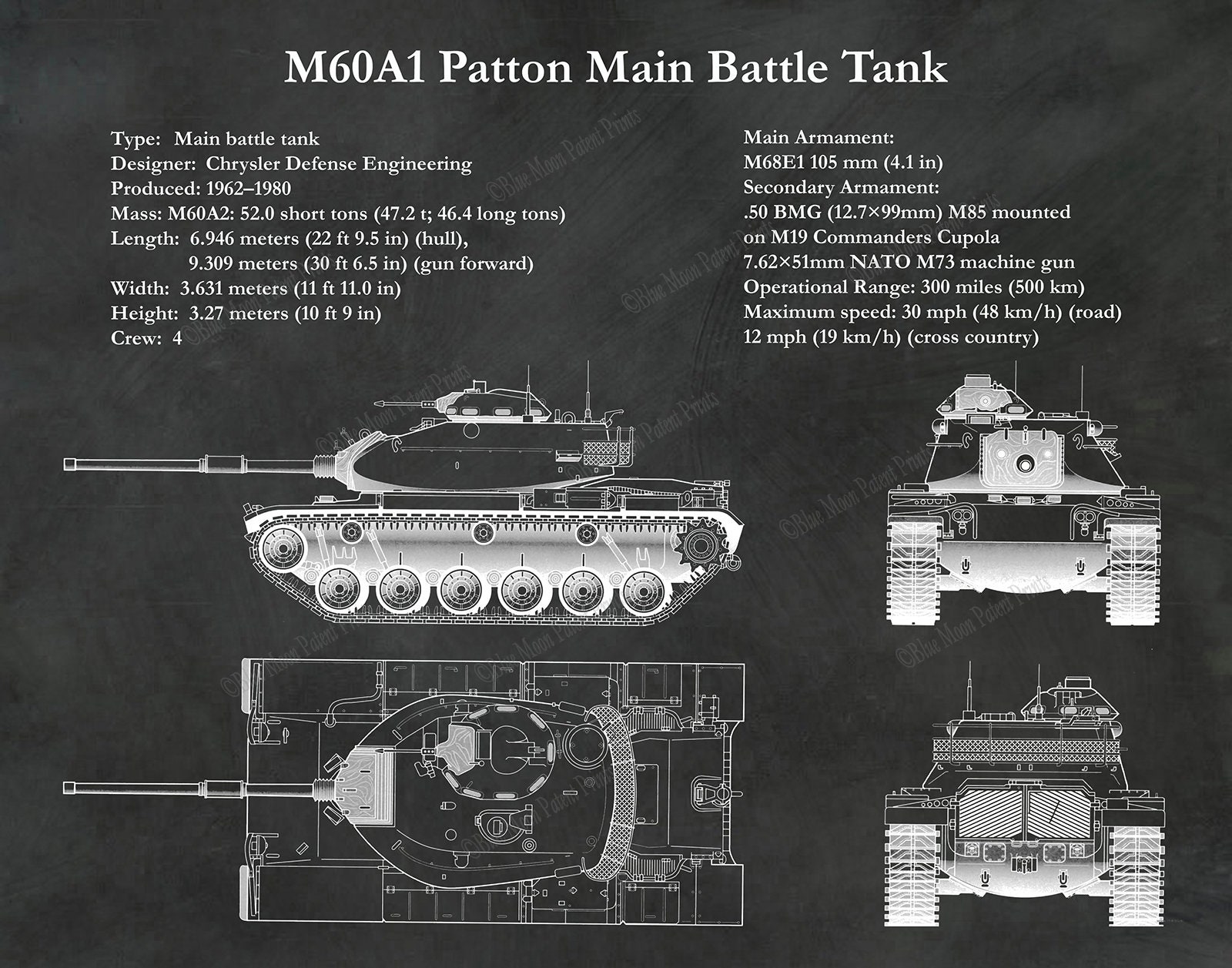 M60A1 Patton Main Battle Tank Designed for the Military, M60A1 drawing ...
