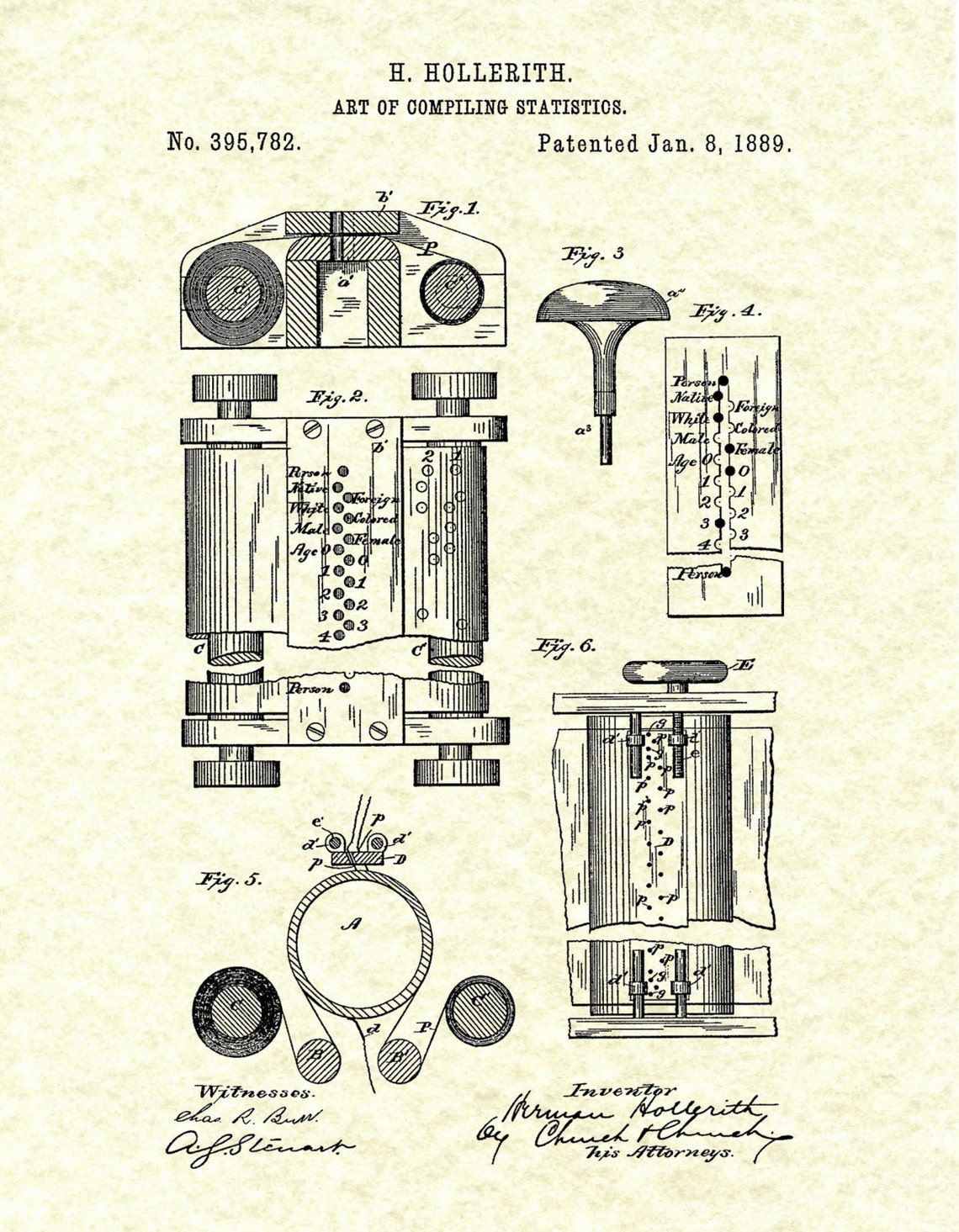 1889 First Computer Patent Print Art of Compiling Statistics - Etsy