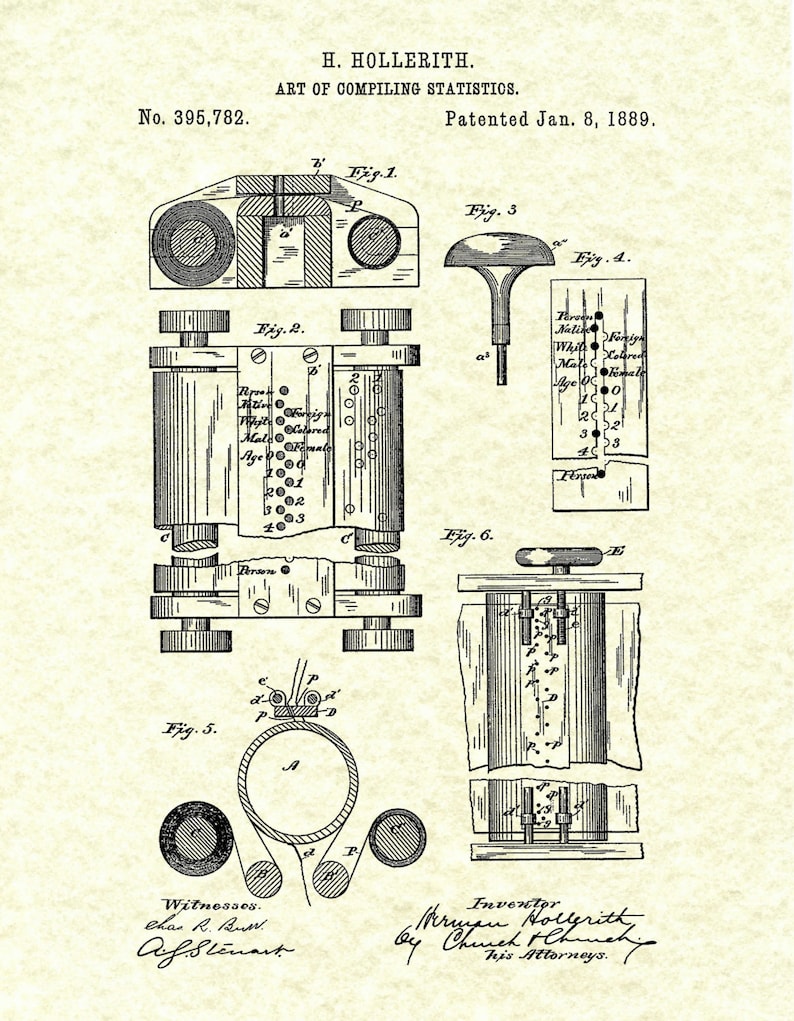 1889 First Computer Patent Print Art of Compiling Statistics - Etsy