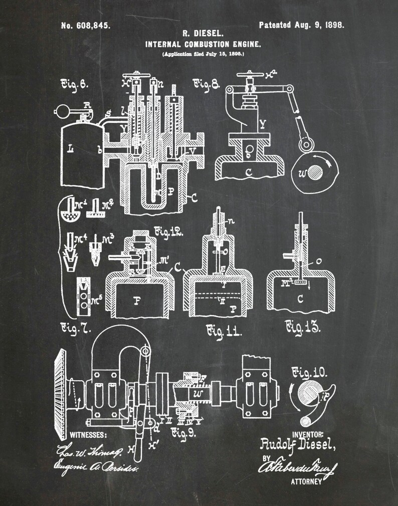 1898 Diesel Engine Patent Print Invented by Rudolf Diesel - Etsy