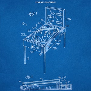 1982 Pinball Machine Patent Print, Pinball Game Poster, Game Room Décor ...