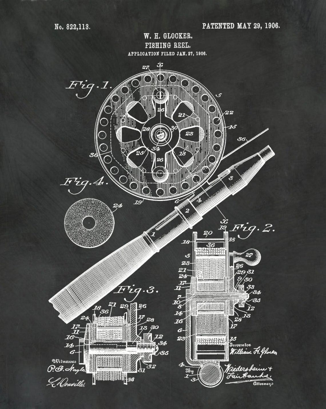 1906 Fishing Reel Patent Print - Fishing Reel Poster - Rod and Reel ...