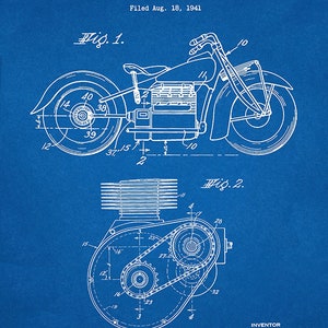 1943 Indian Motorcycle Patent Print, Indian Motorcycle Poster, Man Cave ...